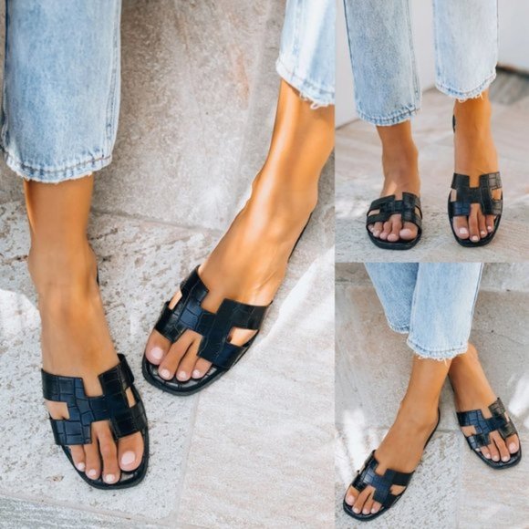 CCOCCI | Shoes | New Croc Embossed H Band Slide Sandals Shoes Black ...